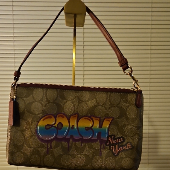 Coach | Bags | Coach Poppy Tan And Purple Graffiti Shoulder Bag | Poshmark
